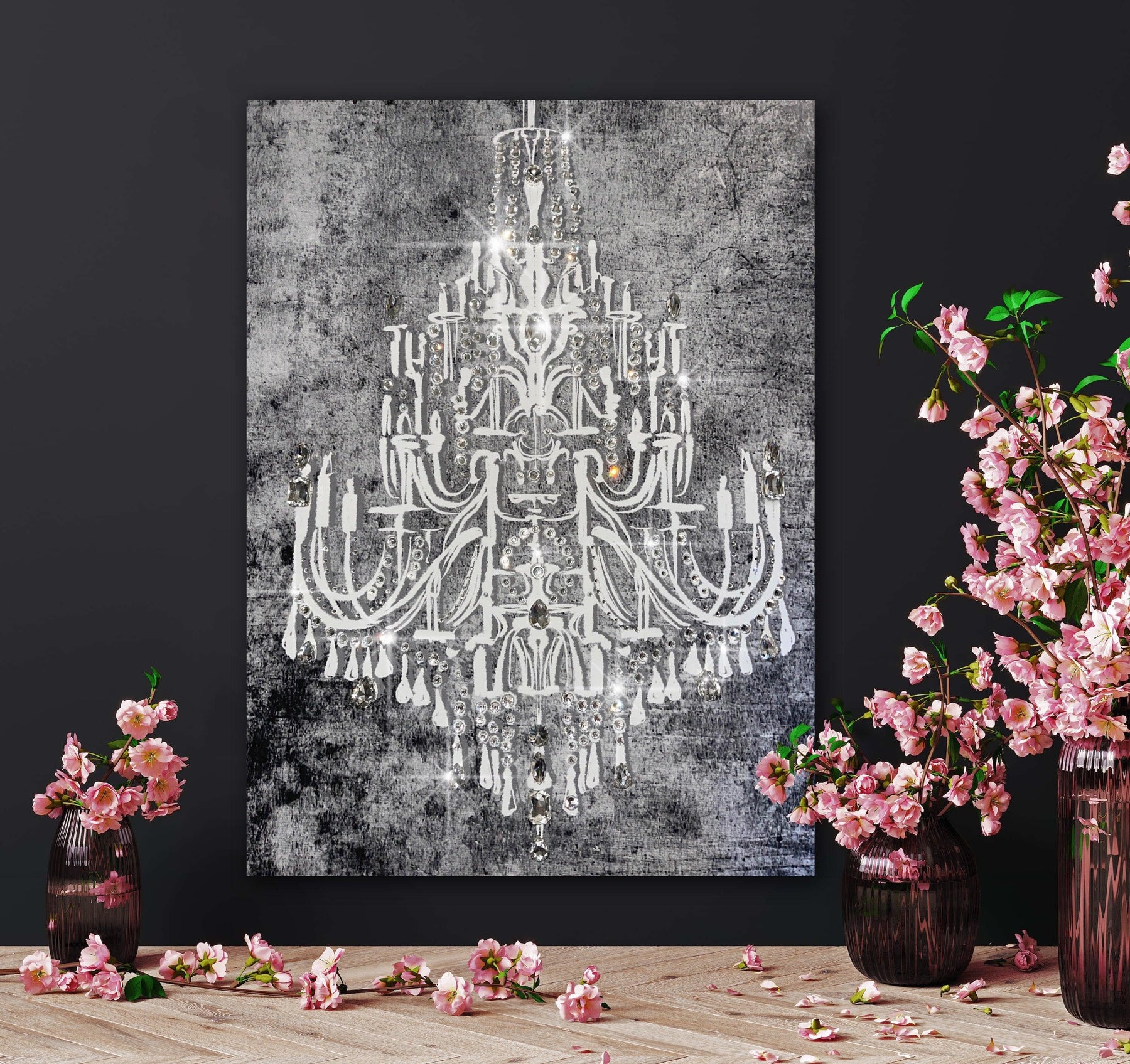 Crystal Chandelier wall art is full covered with glitter, rhinestones ...